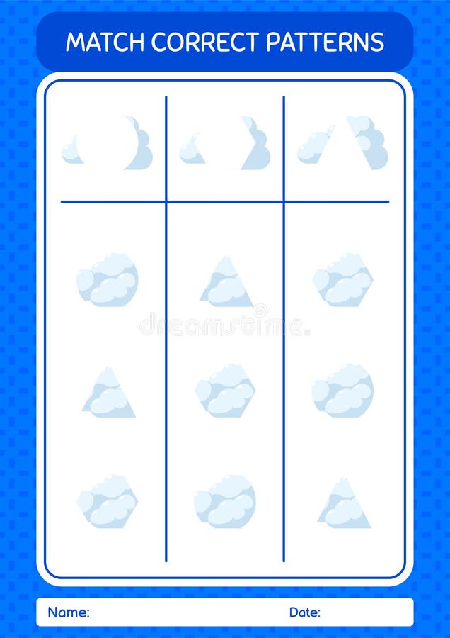 Match Pattern Game with Cloud. Worksheet for Preschool Kids, Kids ...