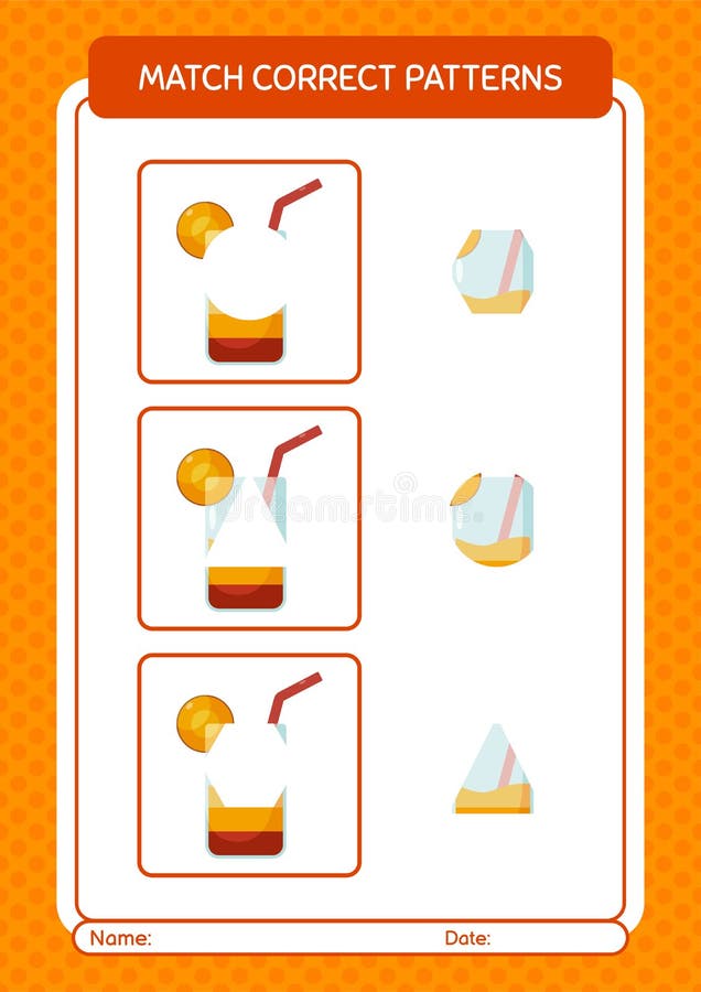 Match Pattern Game with Cocktail. Worksheet for Preschool Kids, Kids ...