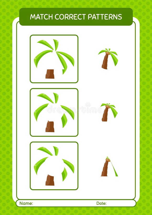 Match Pattern Game with Coconut Tree. Worksheet for Preschool Kids ...