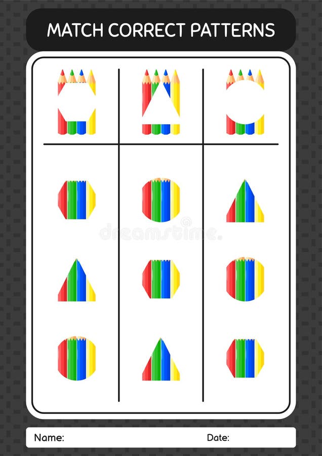 Match Pattern Game with Color Pencil. Worksheet for Preschool Kids ...
