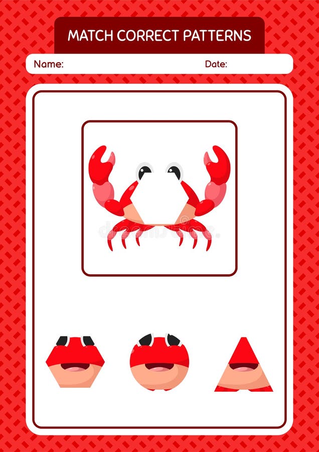 Match Pattern Game with Crab. Worksheet for Preschool Kids, Kids ...