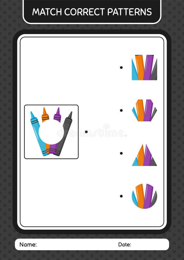 Match Pattern Game with Crayons. Worksheet for Preschool Kids, Kids ...