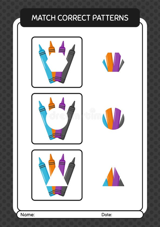 Match Pattern Game with Crayons. Worksheet for Preschool Kids, Kids ...