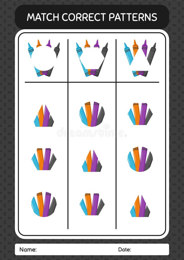 Match Pattern Game with Crayons. Worksheet for Preschool Kids, Kids ...