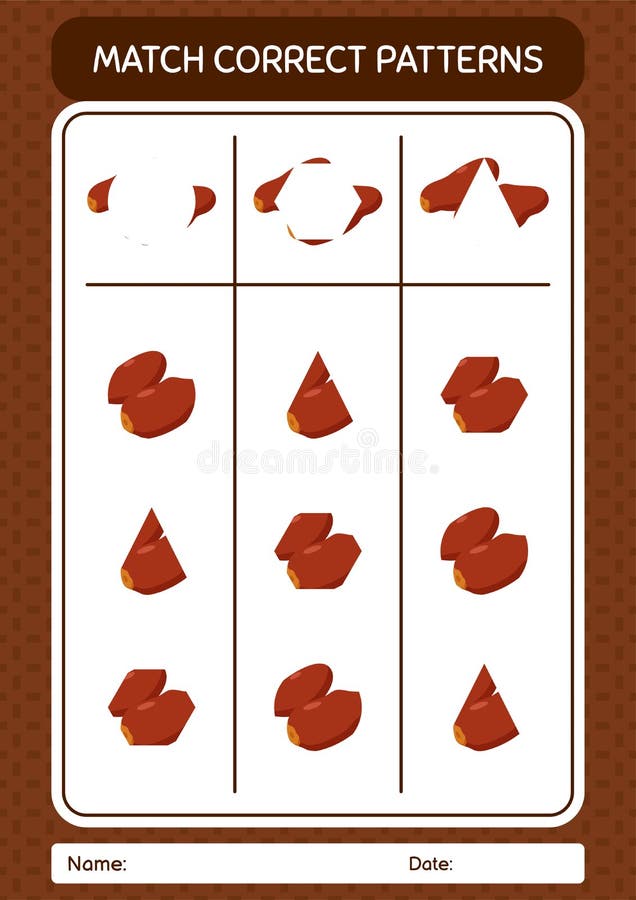 Match Pattern Game with Dates Fruit. Worksheet for Preschool Kids, Kids ...