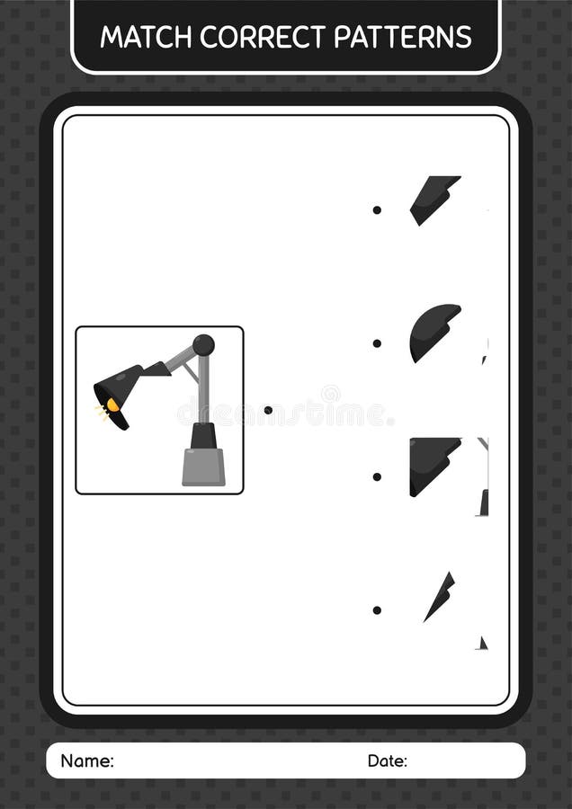 Match Pattern Game with Desk Lamp. Worksheet for Preschool Kids, Kids ...