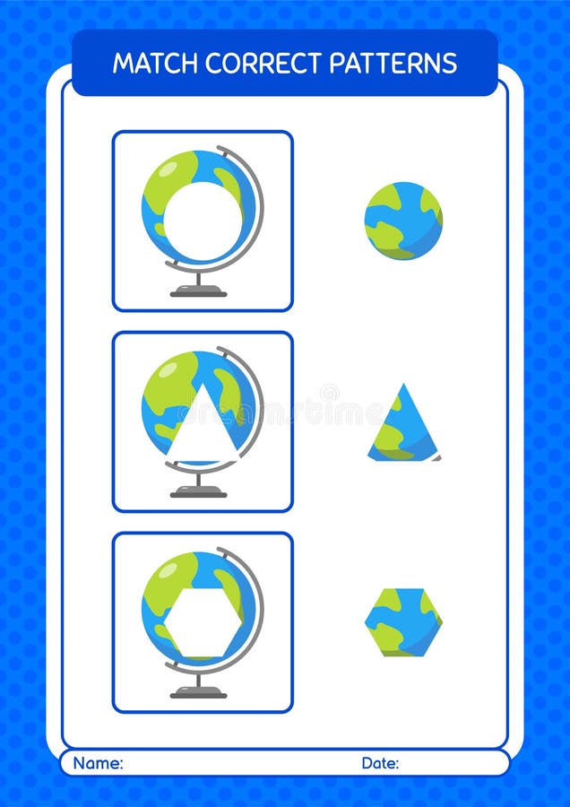Match Pattern Game with Globe. Worksheet for Preschool Kids, Kids ...
