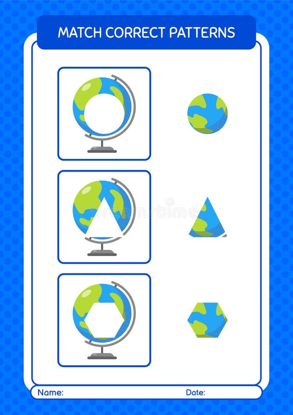 Match Pattern Game with Globe. Worksheet for Preschool Kids, Kids ...