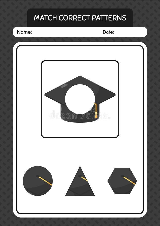 Match Pattern Game with Graduation Cap. Worksheet for Preschool Kids ...