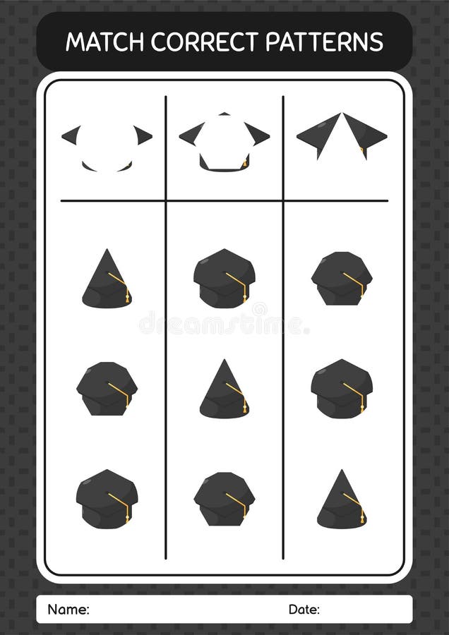 Match Pattern Game with Graduation Cap. Worksheet for Preschool Kids ...