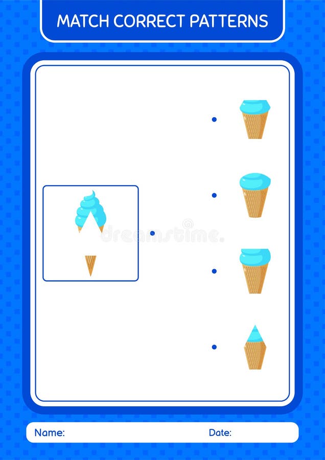 Match Pattern Game with Ice Cream. Worksheet for Preschool Kids, Kids ...