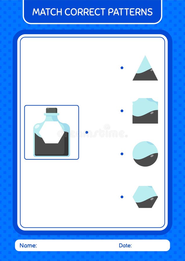 Match Pattern Game with Ink Bottle. Worksheet for Preschool Kids, Kids ...