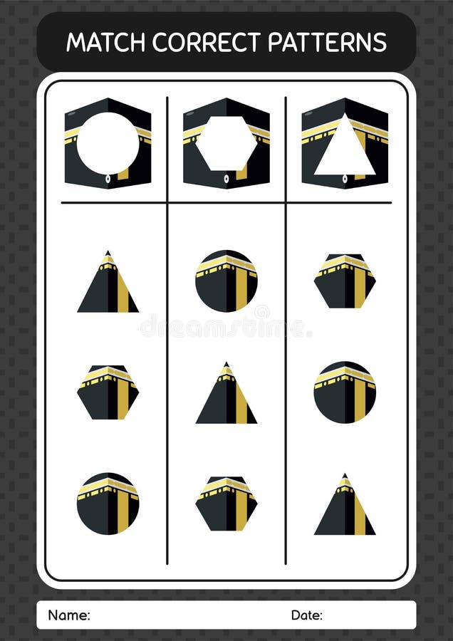 Match Pattern Game with Kaaba. Worksheet for Preschool Kids, Kids ...