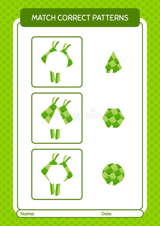 Match Pattern Game with Ketupat. Worksheet for Preschool Kids, Kids ...