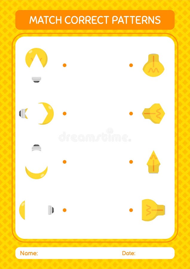 Match Pattern Game with Light Bulb. Worksheet for Preschool Kids, Kids ...