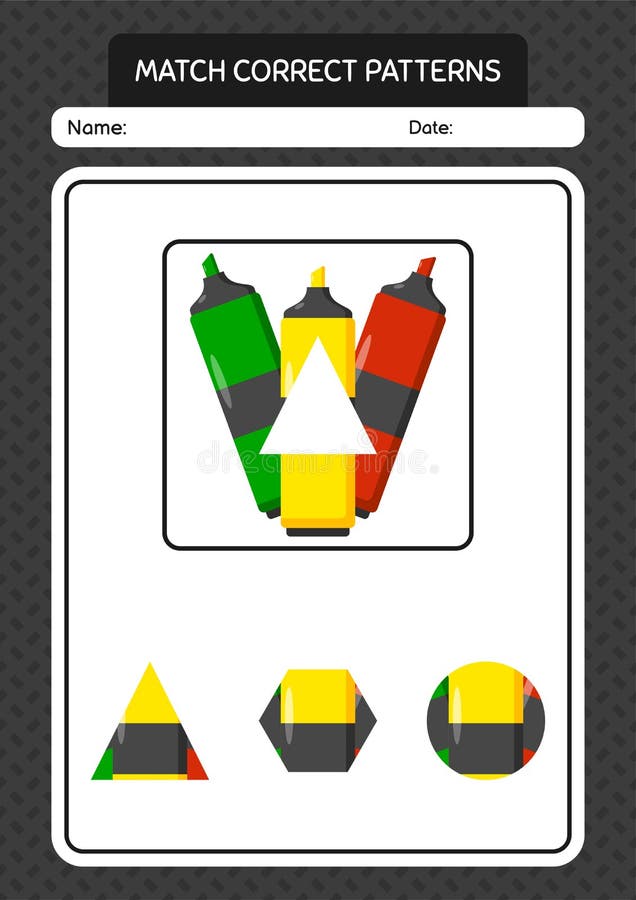 Match Pattern Game with Marker Pen. Worksheet for Preschool Kids, Kids ...