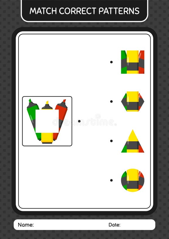 Match Pattern Game with Marker Pen. Worksheet for Preschool Kids, Kids ...
