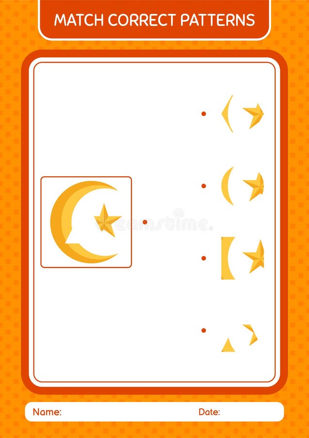 Match Pattern Game with Moon and Star. Worksheet for Preschool Kids ...