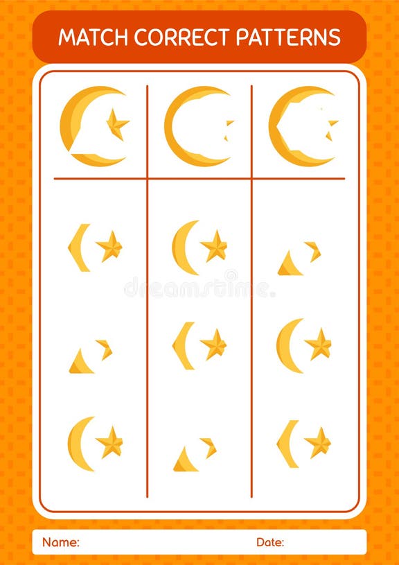 Match Pattern Game with Moon and Star. Worksheet for Preschool Kids ...
