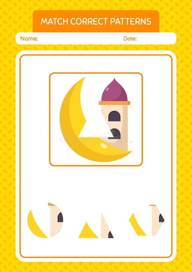 Match Pattern Game with Mosque. Worksheet for Preschool Kids, Kids ...