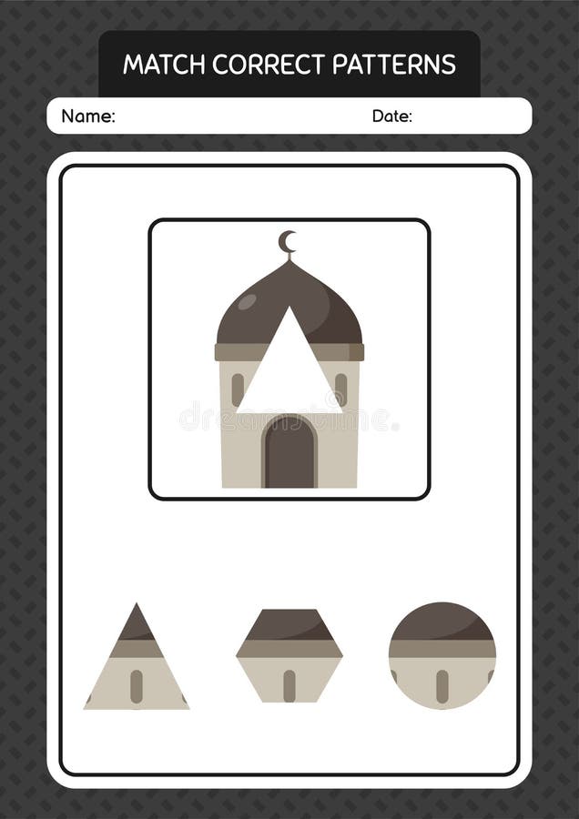 Match Pattern Game with Mosque. Worksheet for Preschool Kids, Kids ...