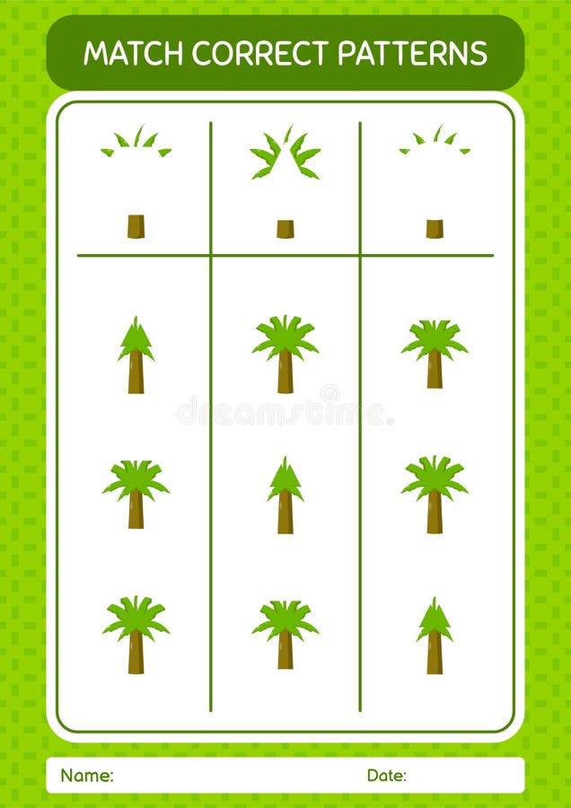 Match Pattern Game with Palm Tree. Worksheet for Preschool Kids, Kids ...
