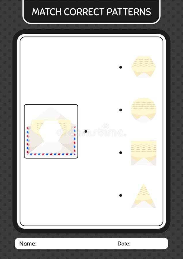 Match Pattern Game with Paper Mail. Worksheet for Preschool Kids, Kids ...