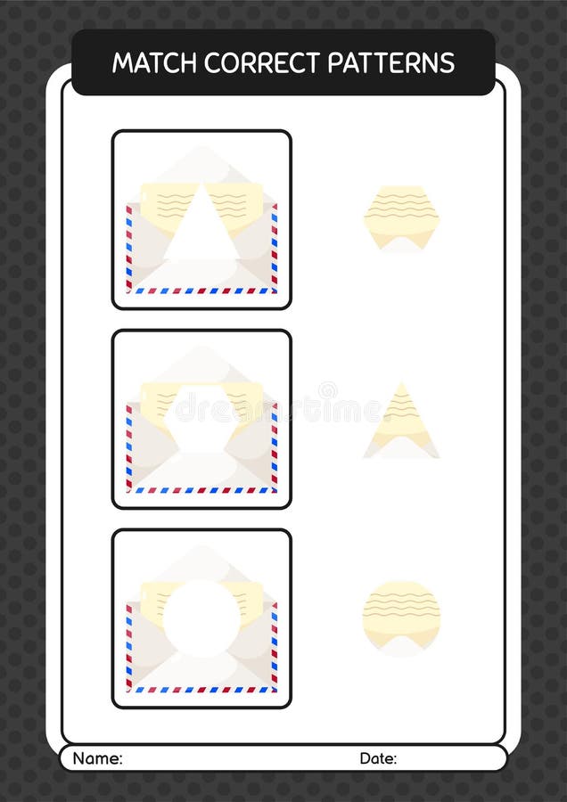Match Pattern Game with Paper Mail. Worksheet for Preschool Kids, Kids ...