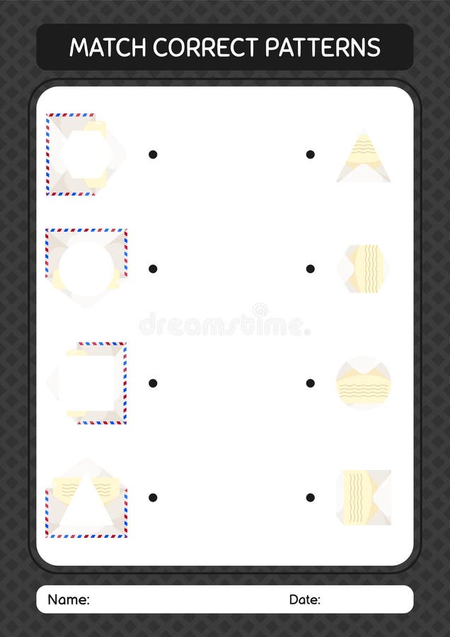 Match Pattern Game with Paper Mail. Worksheet for Preschool Kids, Kids ...