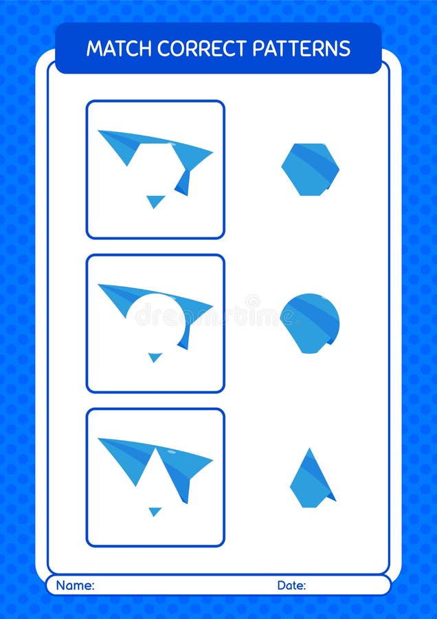 Match Pattern Game with Paper Plane. Worksheet for Preschool Kids, Kids ...