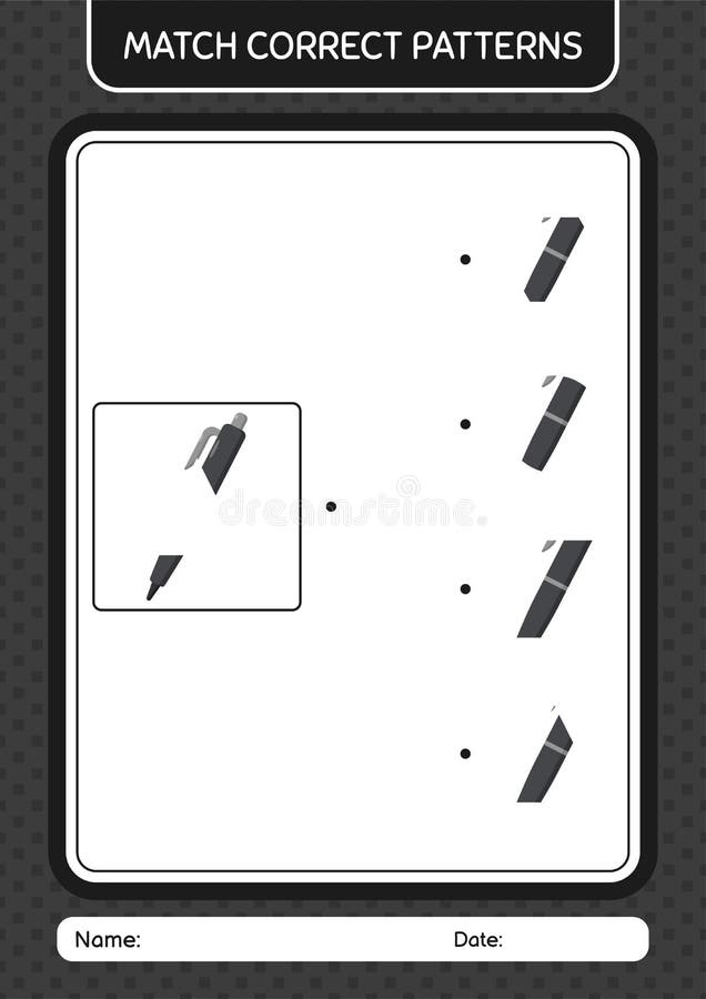 Match Pattern Game with Pen. Worksheet for Preschool Kids, Kids ...