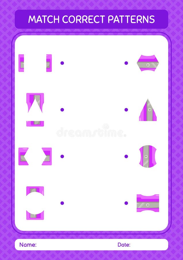 Match Pattern Game with Pencil Sharpener. Worksheet for Preschool Kids ...