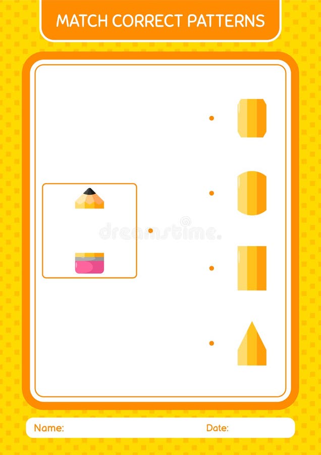 Match Pattern Game with Pencil. Worksheet for Preschool Kids, Kids ...