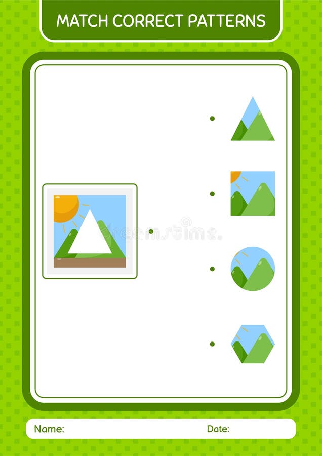 Match Pattern Game with Photograph. Worksheet for Preschool Kids, Kids ...