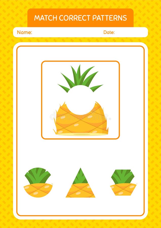 Match Pattern Game with Pineapple. Worksheet for Preschool Kids, Kids ...