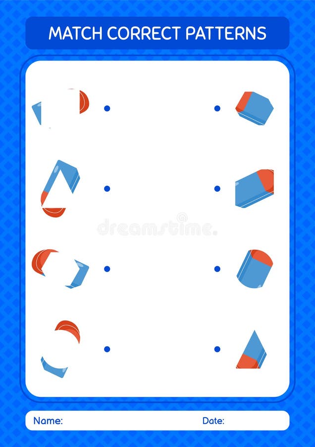 Match Pattern Game with Rubber Eraser. Worksheet for Preschool Kids ...