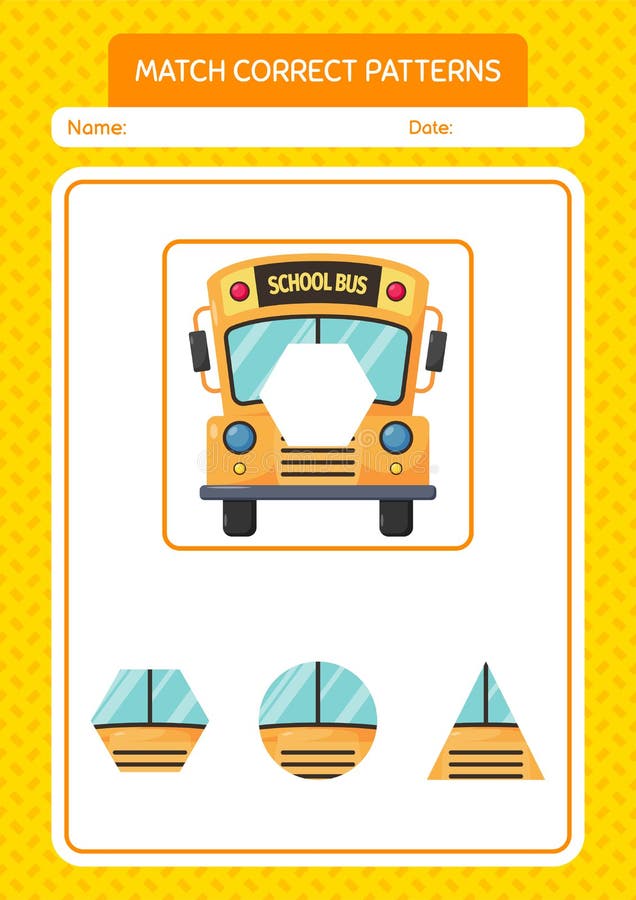 Match Pattern Game with School Bus. Worksheet for Preschool Kids, Kids ...