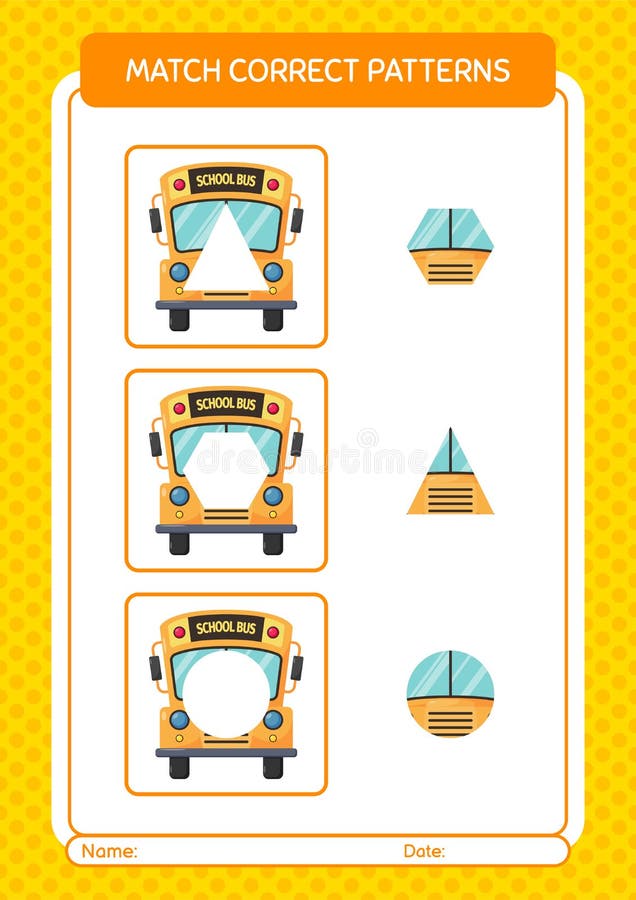 Match Pattern Game with School Bus. Worksheet for Preschool Kids, Kids ...