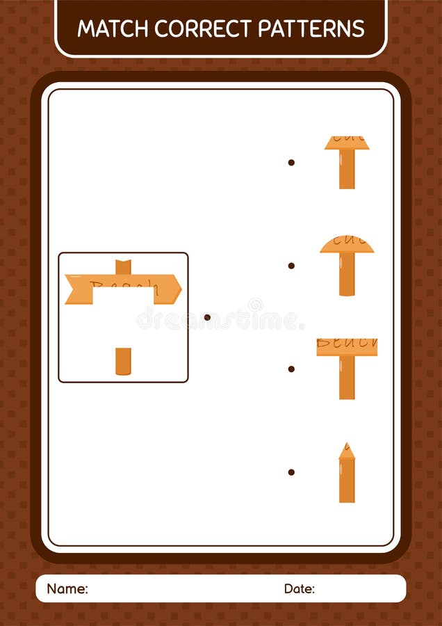 Match Pattern Game with Sign Board. Worksheet for Preschool Kids, Kids ...