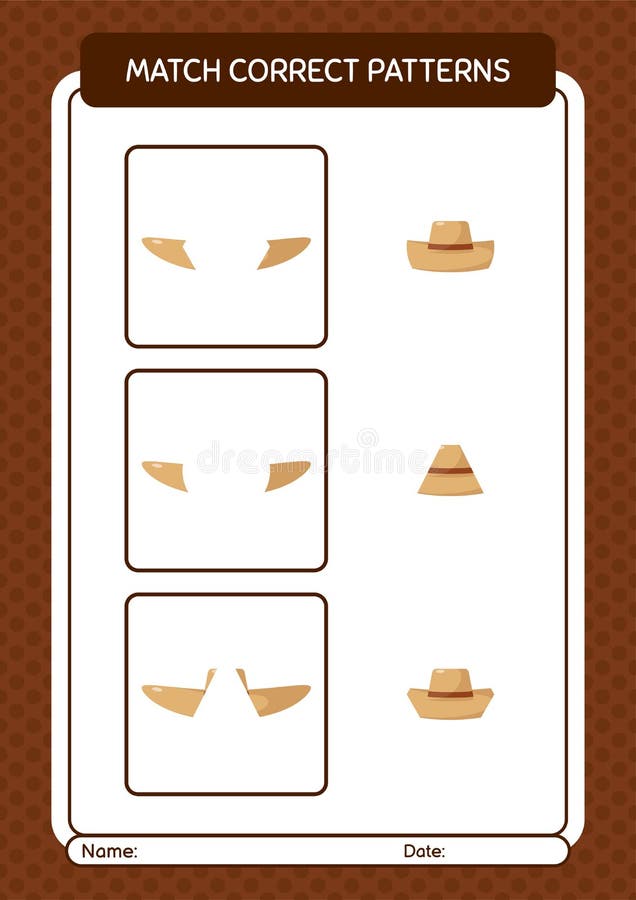 Match Pattern Game with Straw Hat. Worksheet for Preschool Kids, Kids ...