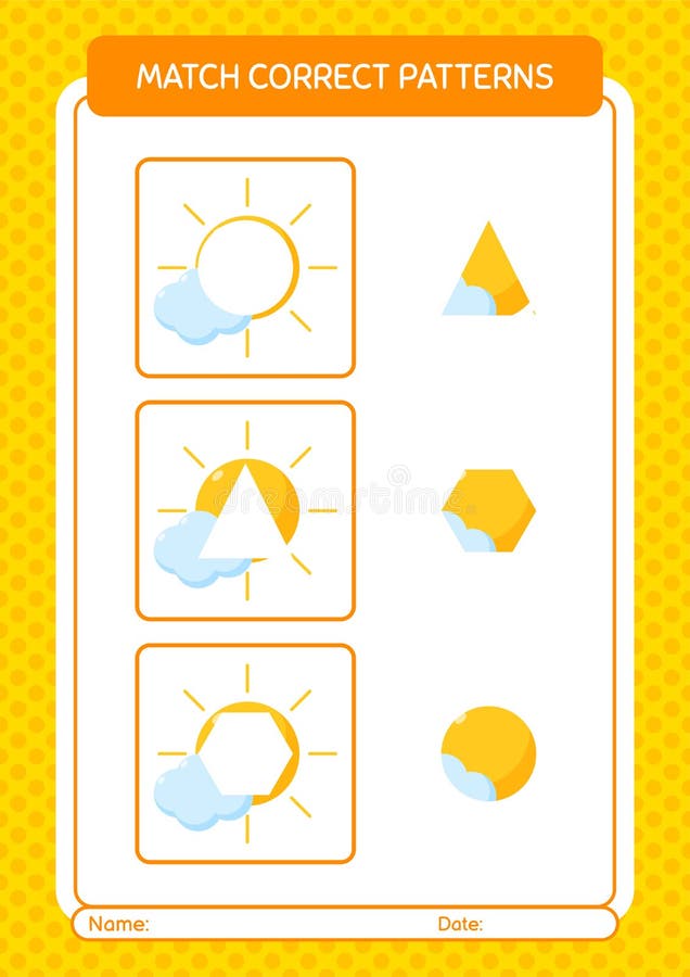 Match Pattern Game with Sun. Worksheet for Preschool Kids, Kids ...