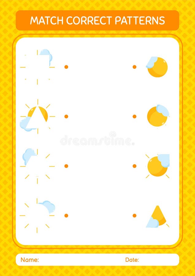 Match Pattern Game with Sun. Worksheet for Preschool Kids, Kids ...
