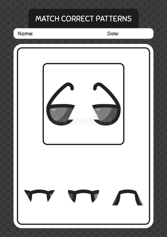 Match Pattern Game with Sunglasses. Worksheet for Preschool Kids, Kids ...