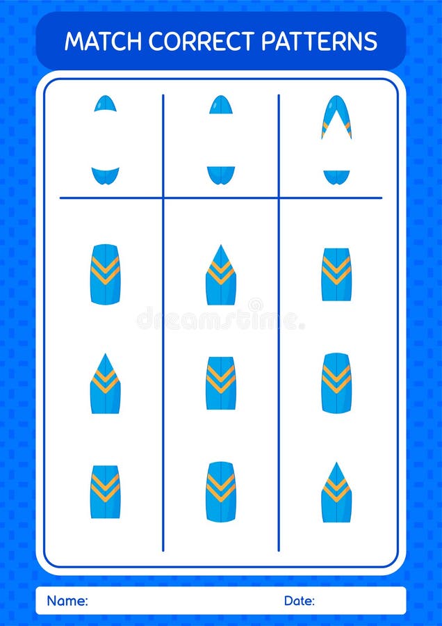 Match Pattern Game with Surfboard. Worksheet for Preschool Kids, Kids ...