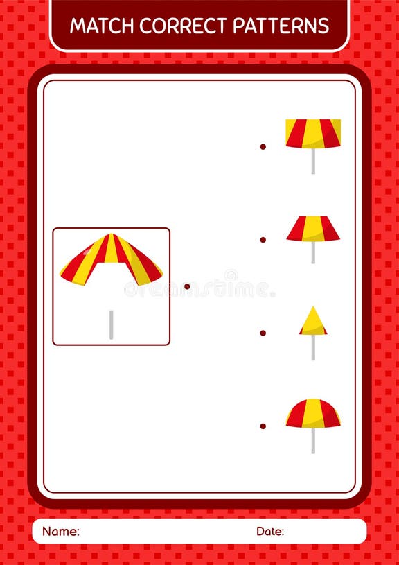 Match Pattern Game with Umbrella. Worksheet for Preschool Kids, Kids ...