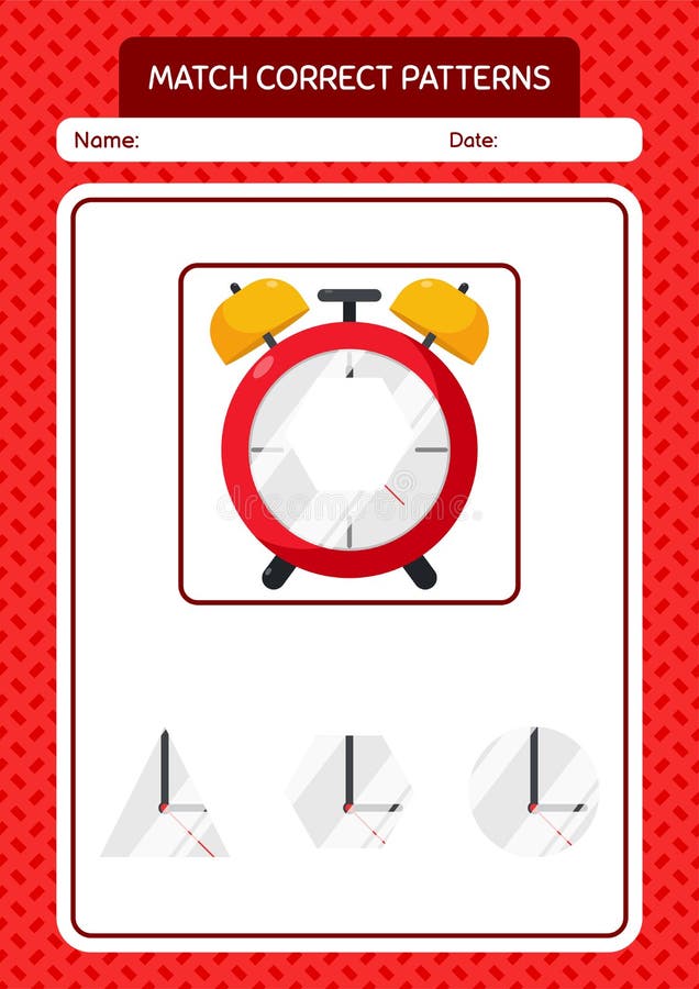 Match Pattern Game with Waker Clock. Worksheet for Preschool Kids, Kids ...