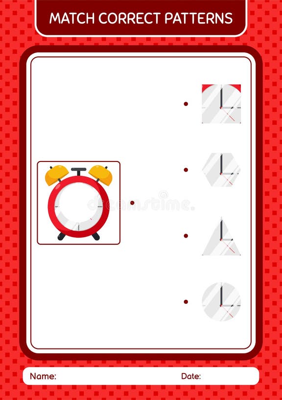 Match Pattern Game with Waker Clock. Worksheet for Preschool Kids, Kids ...