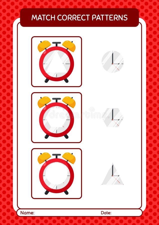 Match Pattern Game with Waker Clock. Worksheet for Preschool Kids, Kids ...