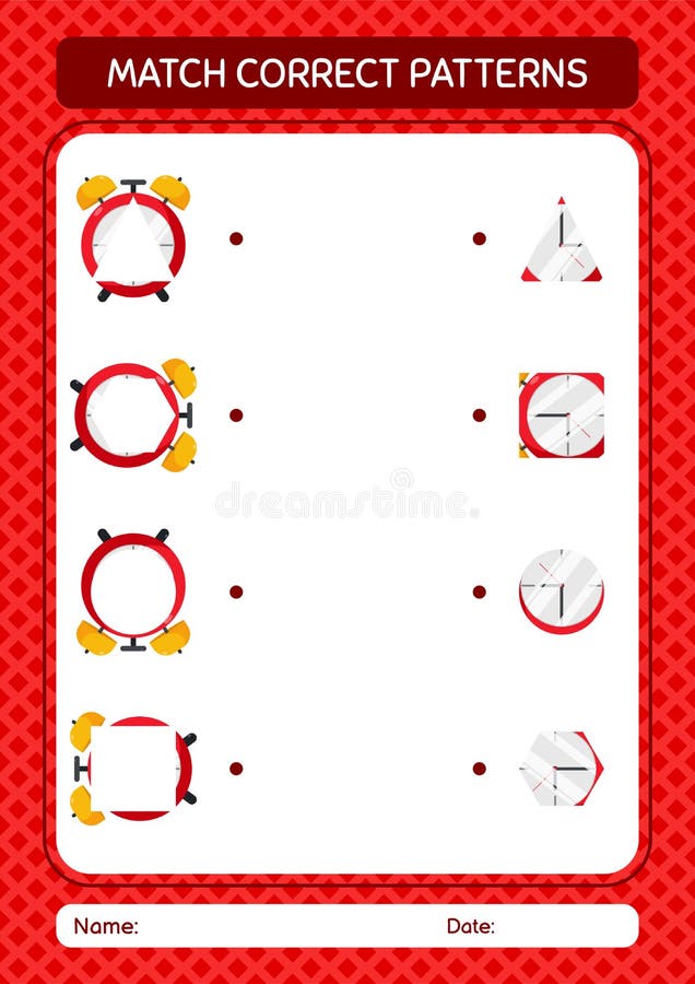 Match Pattern Game with Waker Clock. Worksheet for Preschool Kids, Kids ...