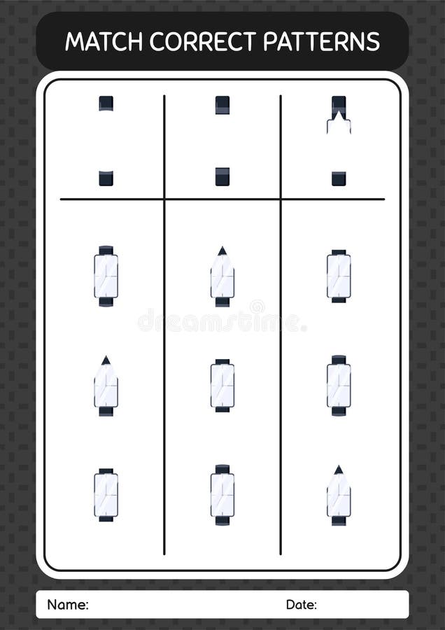 Match Pattern Game with Watch. Worksheet for Preschool Kids, Kids ...